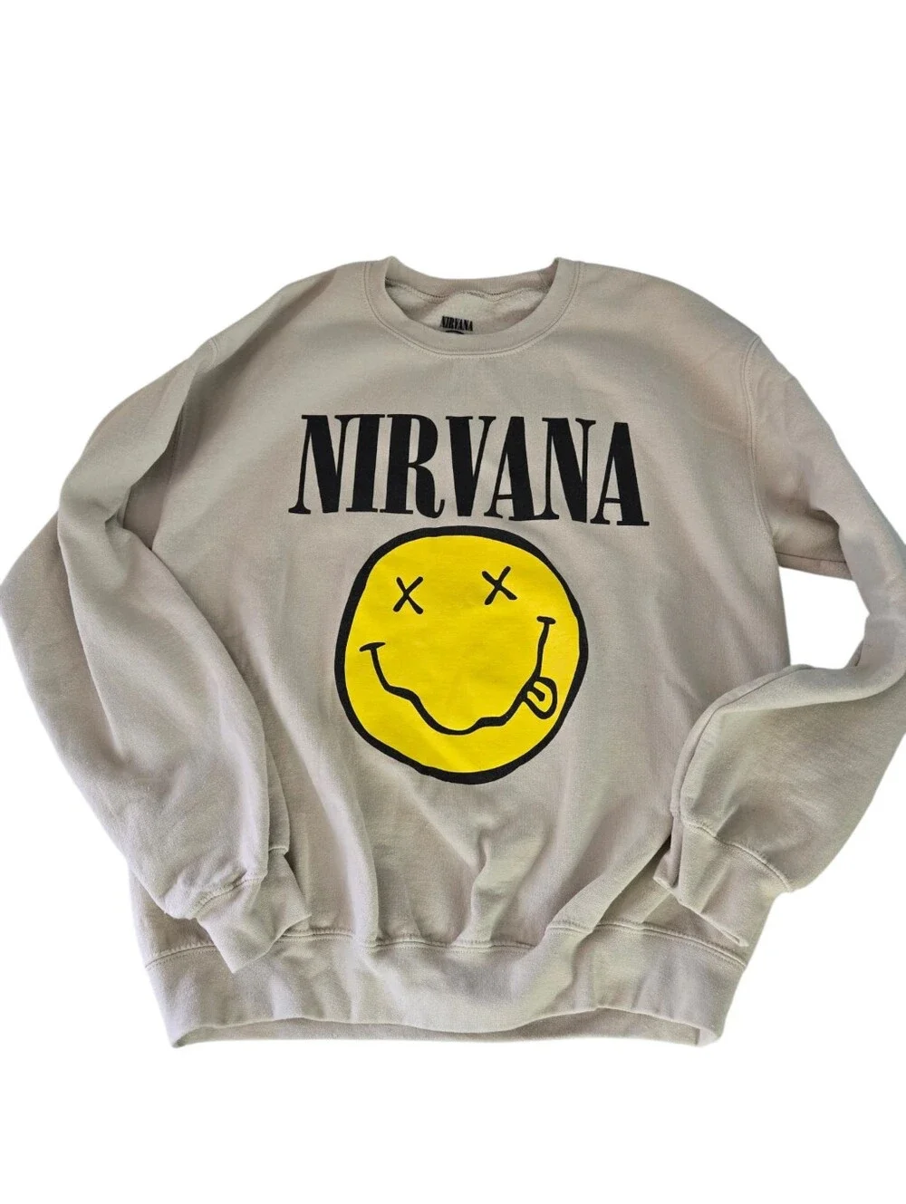 NIRVANA | Sweaters | Nirvana Smiley Face Graphic Print Sweatshirt Gray ...